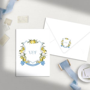 Capri Amalfi Lemons Wedding Crest - Monogram Crest - Luxury Watercolor ...
