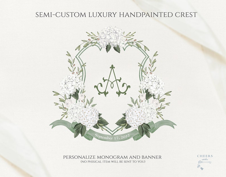 Green and White Flowers Wedding Crest Monogram Crest - Etsy