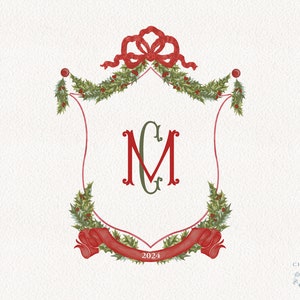 Christmas Crest - Monogram Crest - Luxury Watercolor Crest - Christmas ...