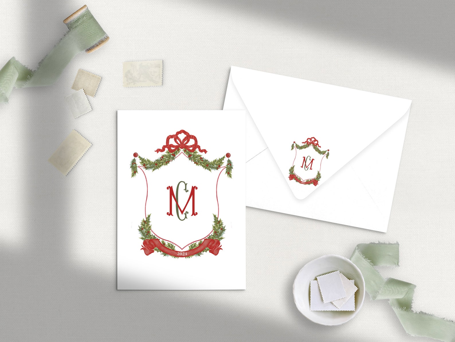 Christmas Crest - Monogram Crest - Luxury Watercolor Crest - Christmas ...