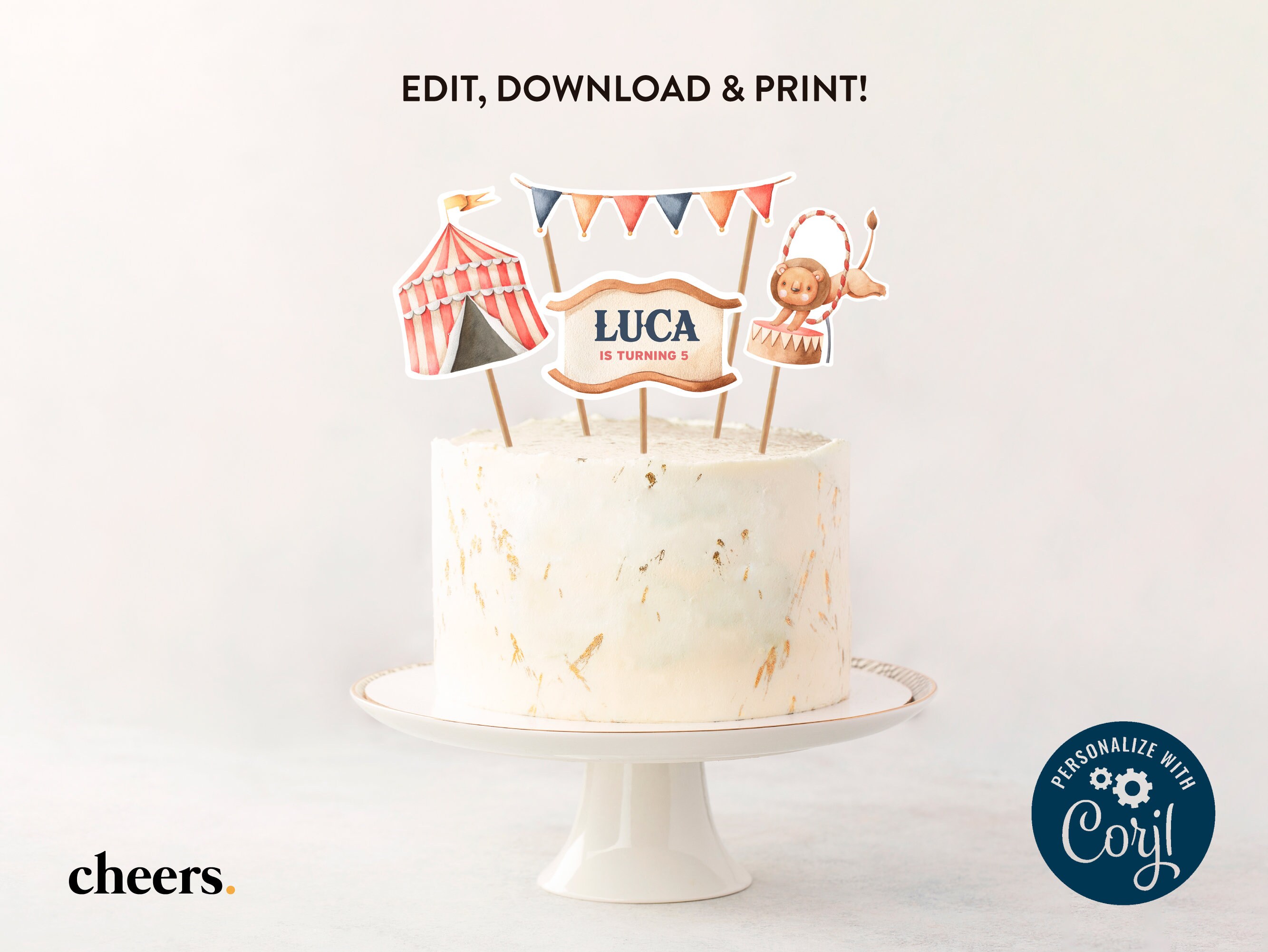 EDITABLE Circus Carnival Cake Topper Circus Cake Topper Printables ...