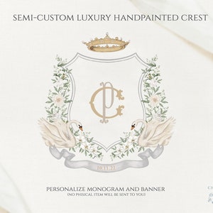 Romantic Flowers and Swans Wedding Crest - Monogram Crest - Luxury ...