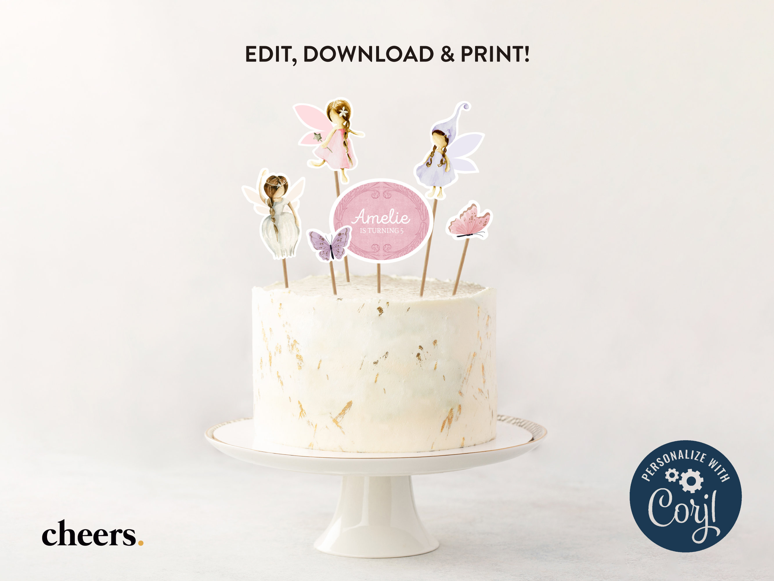 EDITABLE Fairy Garden Cake Topper Enchanted Forest Fairies Cake Topper ...