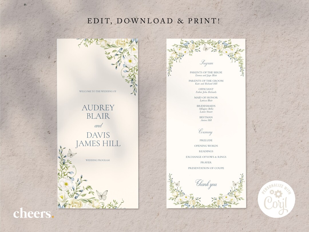 Elegant Wedding Floral Editable Program Editable Classic Wedding ...