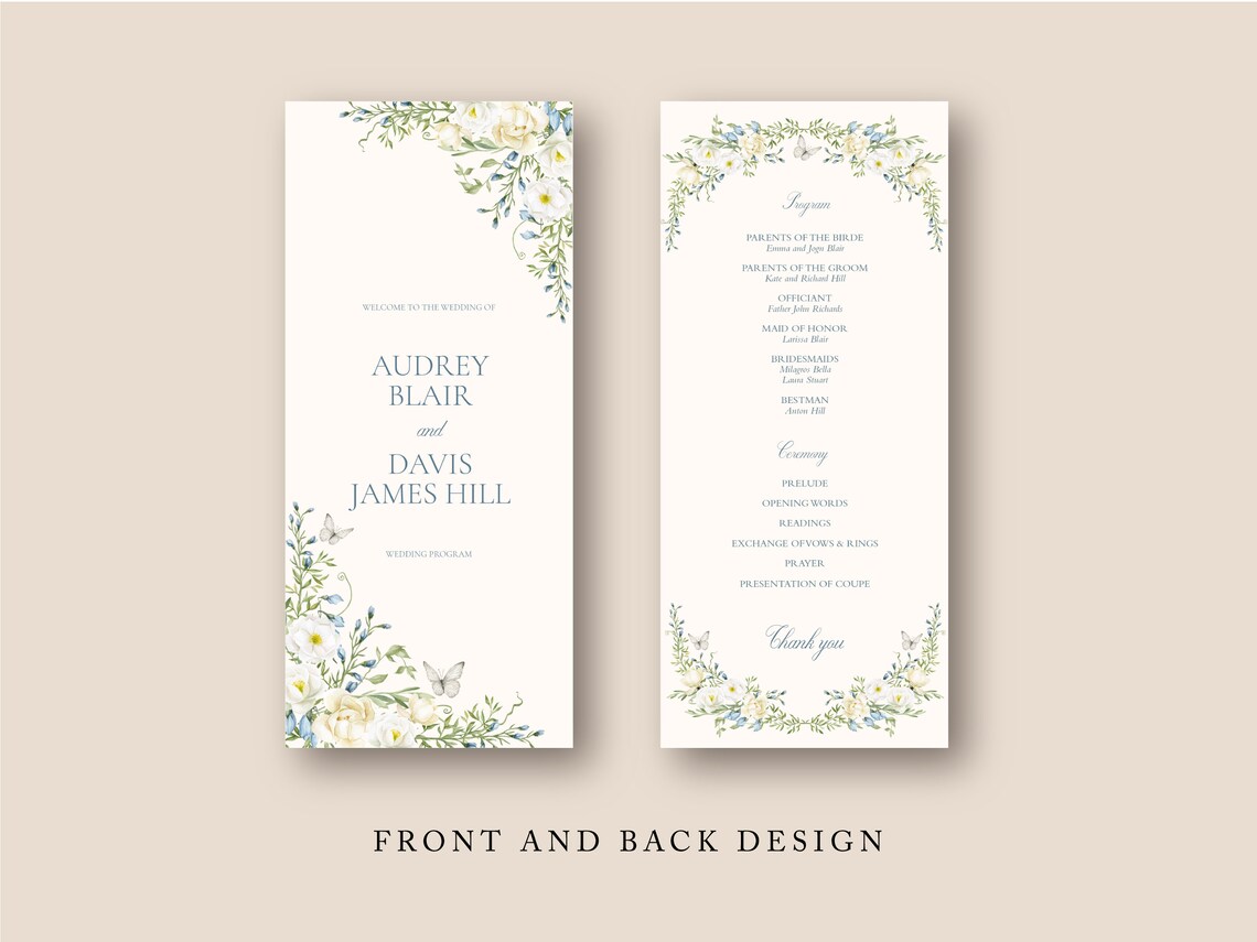 Elegant Wedding Floral Editable Program Editable Classic Wedding ...