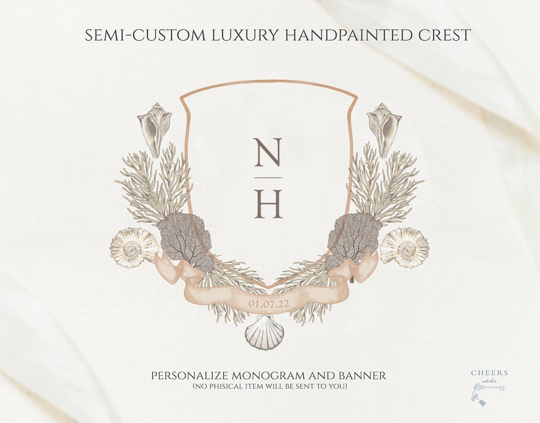Beach Wedding Crest - Monogram Crest - Luxury Watercolor Ocean Crest ...