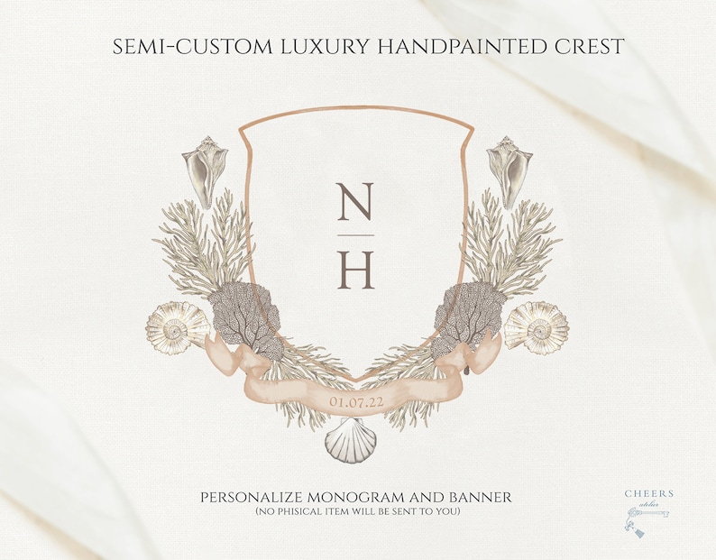 Beach Wedding Crest - Monogram Crest - Luxury Watercolor Ocean Crest ...