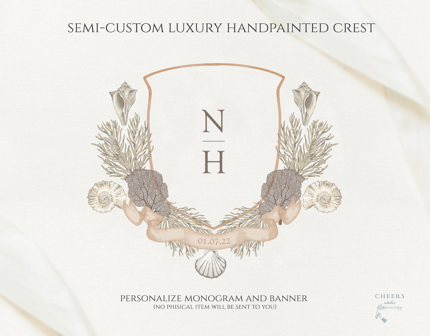 Beach Wedding Crest - Monogram Crest - Luxury Watercolor Ocean Crest ...