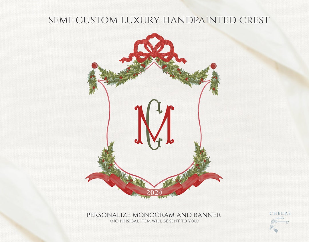 Christmas Crest Monogram Crest Luxury Watercolor Crest - Etsy
