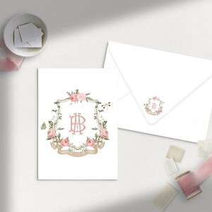 Roses Peonies Wedding Crest - Monogram Crest - Romantic Watercolor ...
