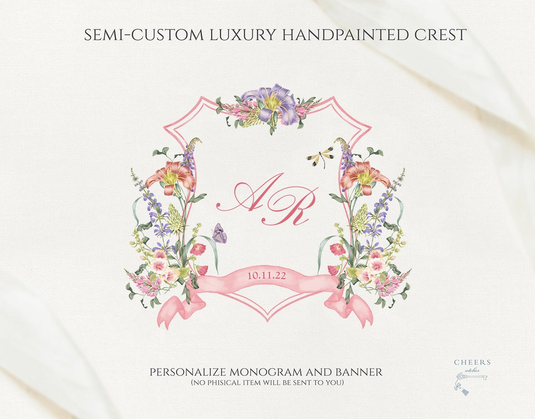 Wild Flowers Wedding Crest - Monogram Crest - Luxury Watercolor Crest ...