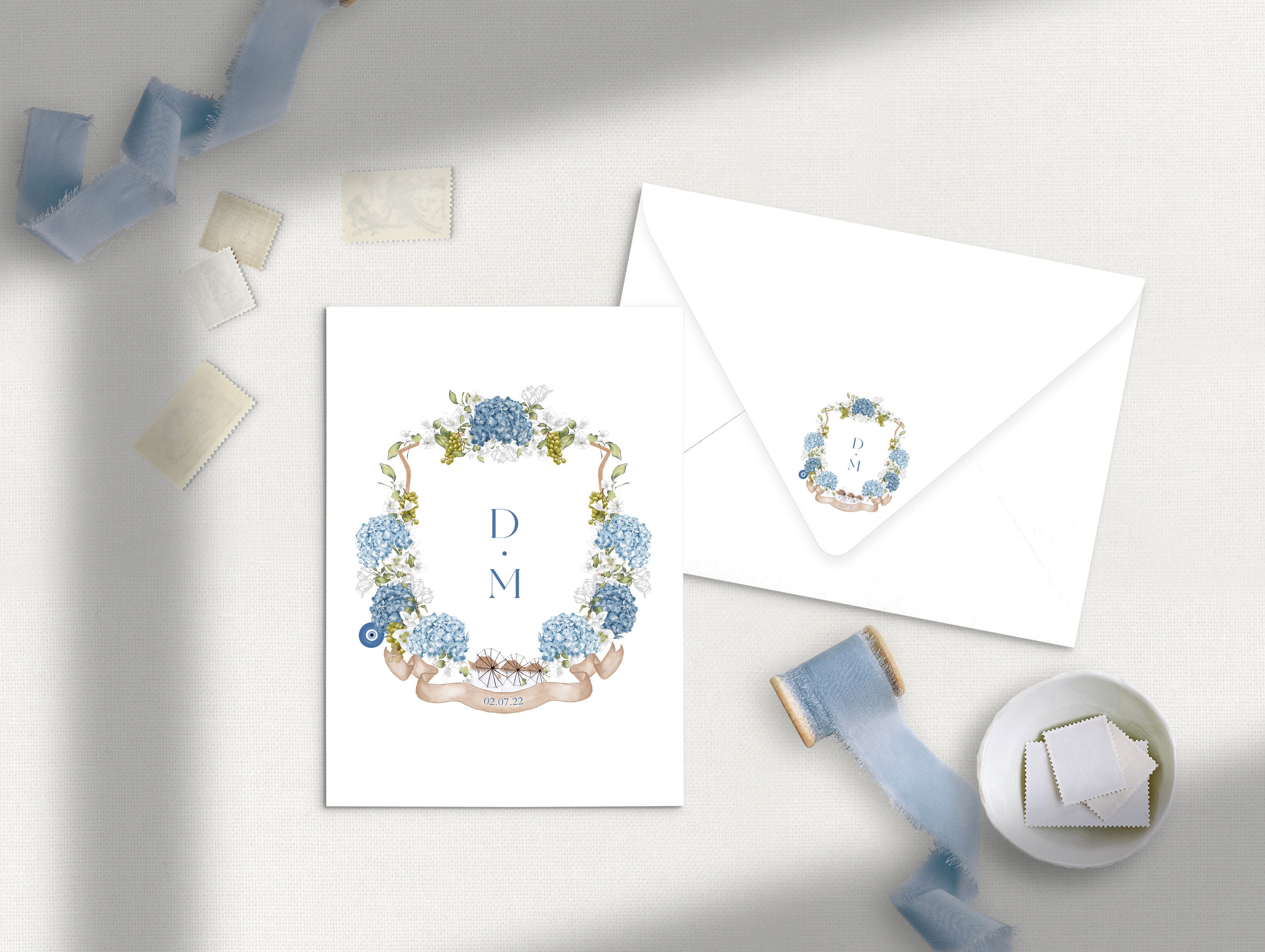 Greece Mykonos Wedding Crest - Monogram Crest - Luxury Watercolor Crest ...