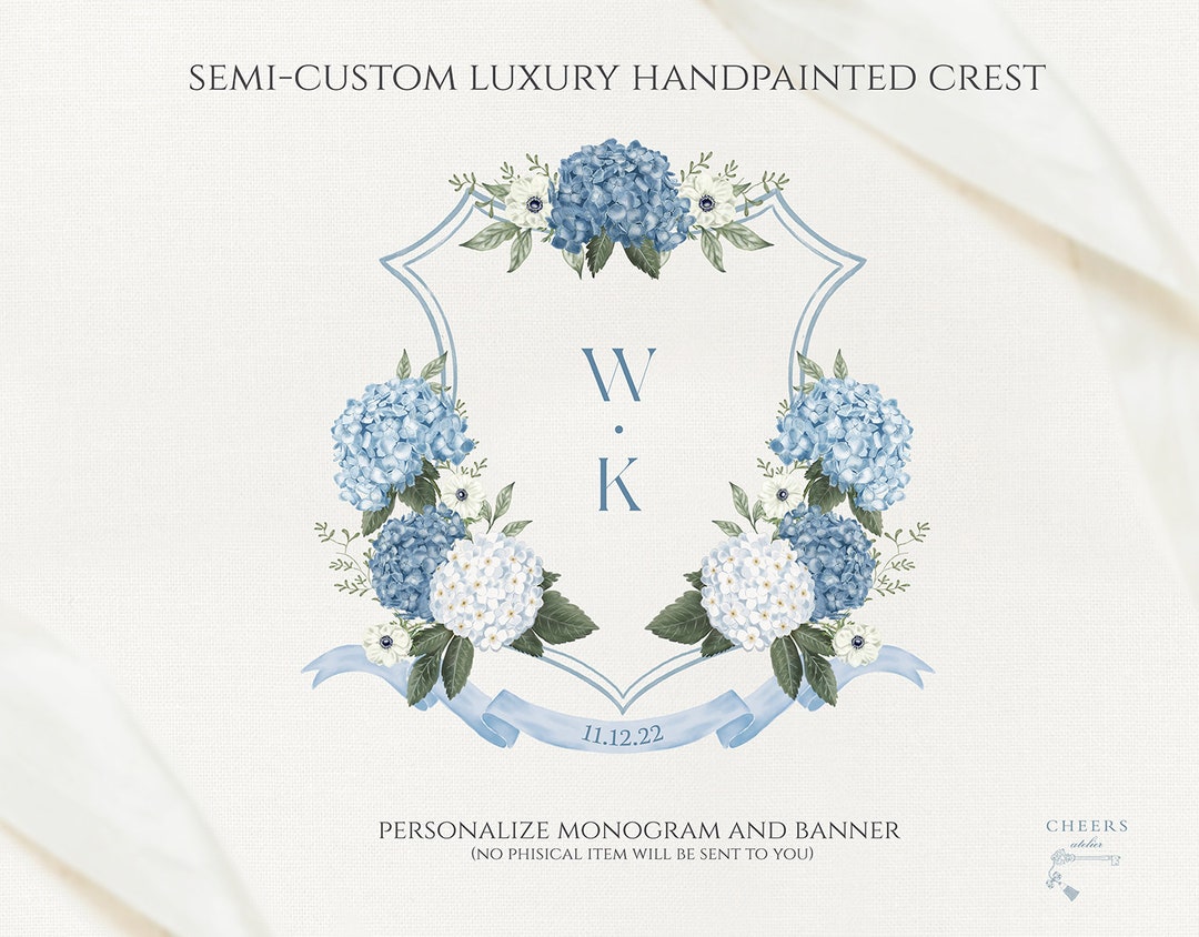 Hydrangeas Wedding Crest Monogram Crest Luxury Watercolor - Etsy