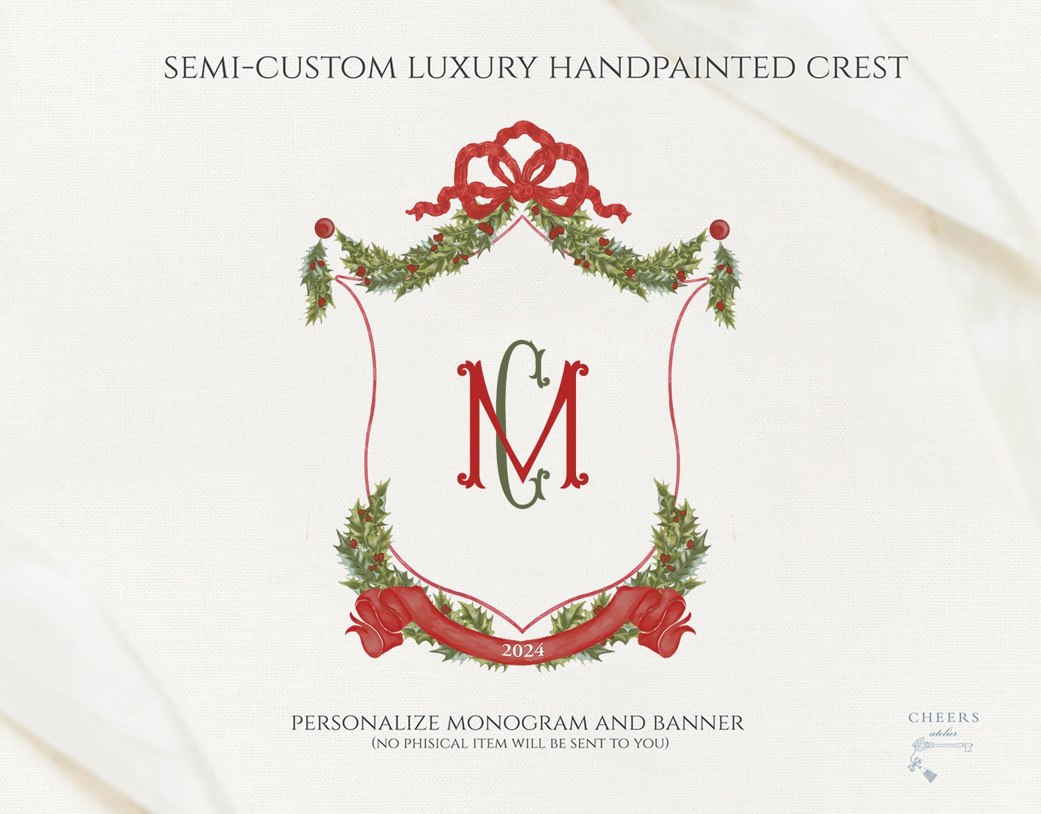 Christmas Crest - Monogram Crest - Luxury Watercolor Crest - Christmas ...