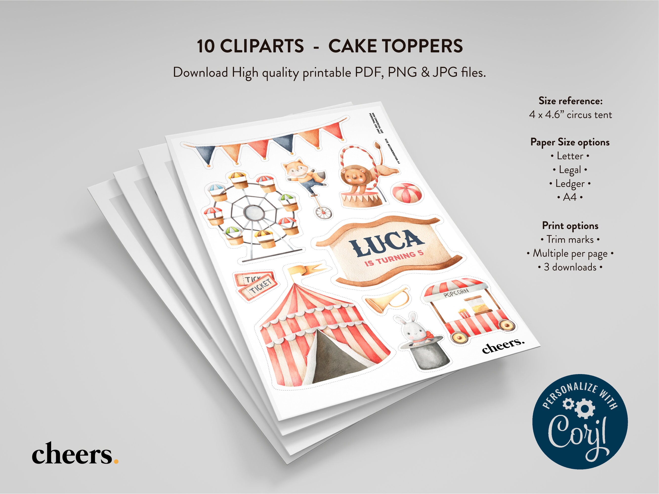 EDITABLE Circus Carnival Cake Topper Circus Cake Topper Printables ...