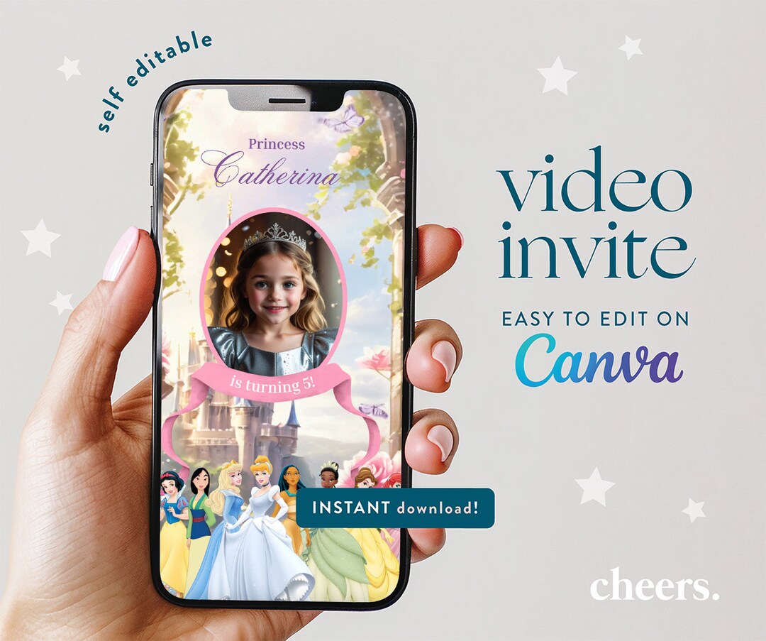 Princesses Video Invitation - SELF EDITABLE in Canva - Princesses ...