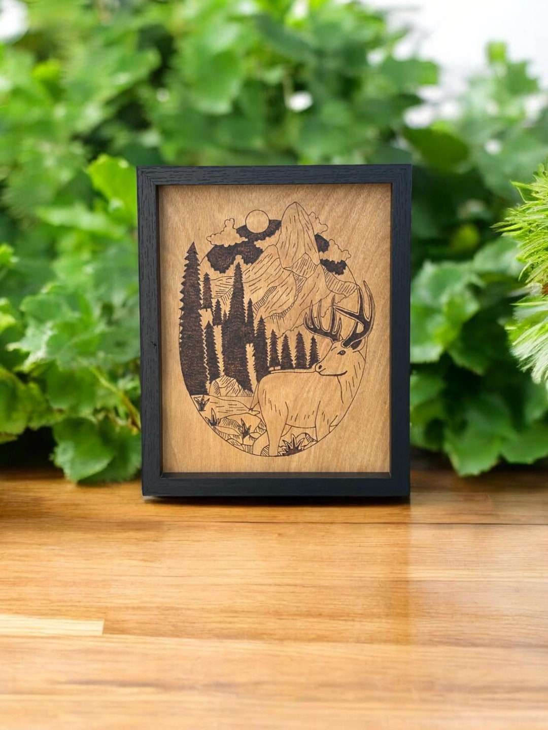 Handcrafted Burned Wood Forest Scene Sign Rustic Nature Art Wall Decor ...