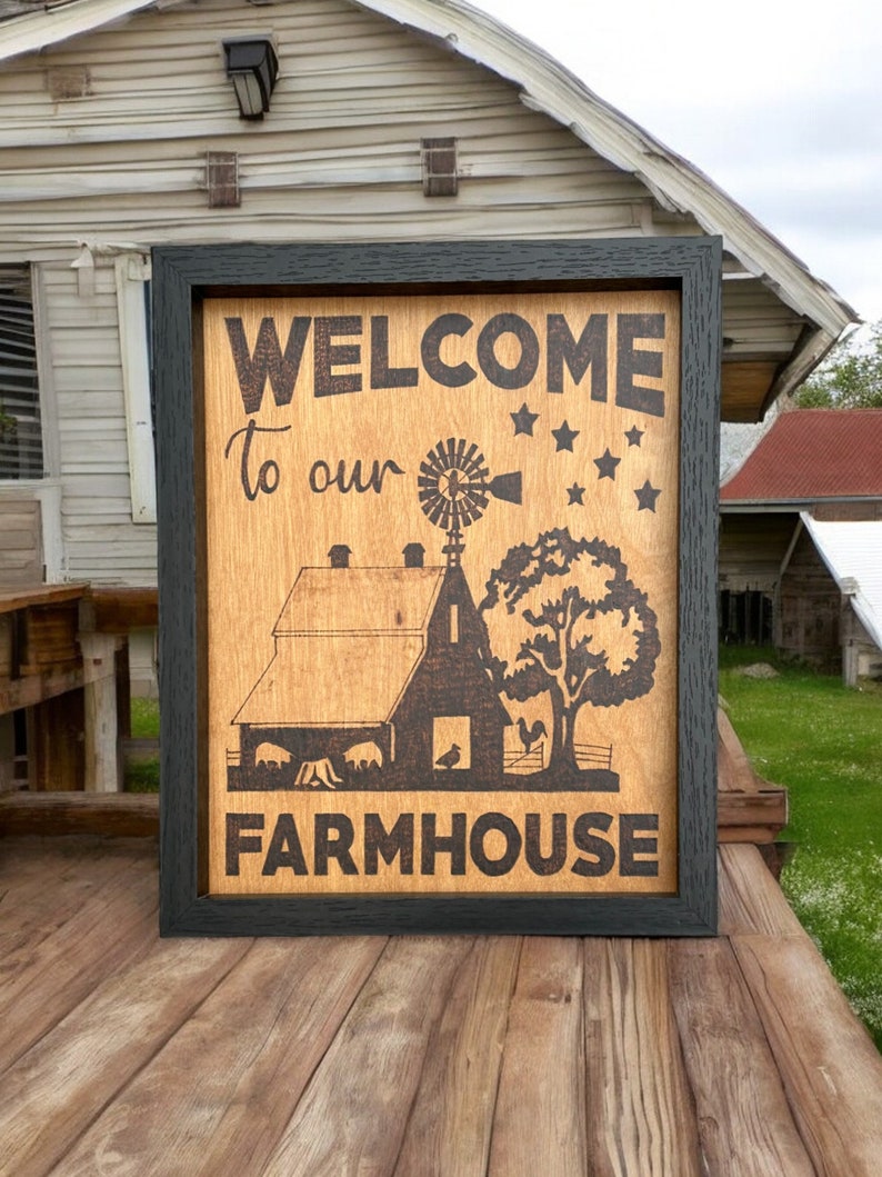 Rustic Farmhouse Welcome Sign Handcrafted Wood-burned Decor for Country ...
