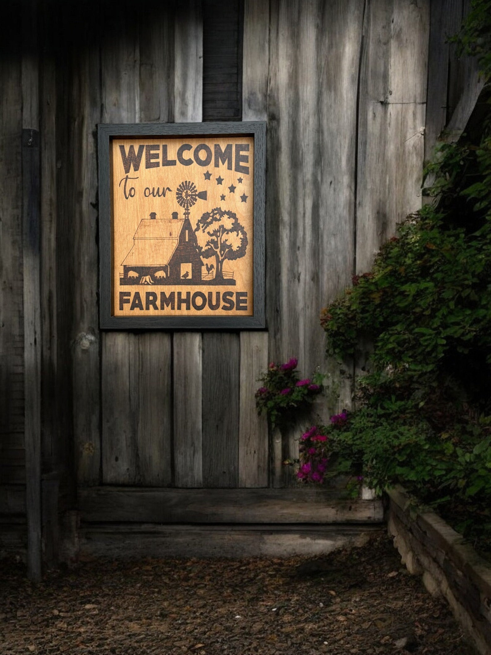 Rustic Farmhouse Welcome Sign Handcrafted Wood-burned Decor for Country ...