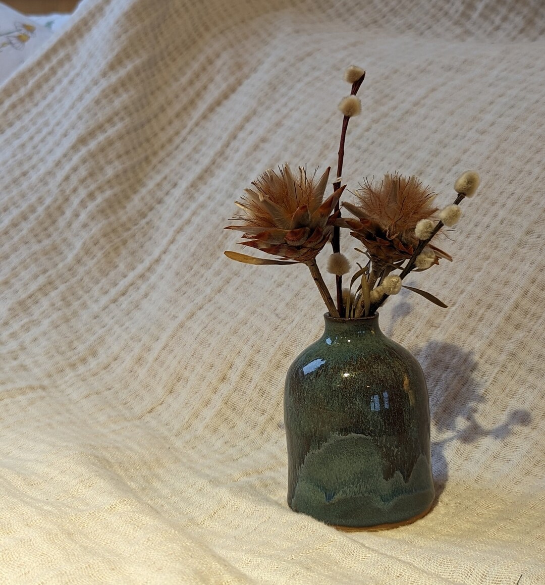 Handmade Ceramic Bud Vase With Green Glaze Handmade Pottery Reed ...
