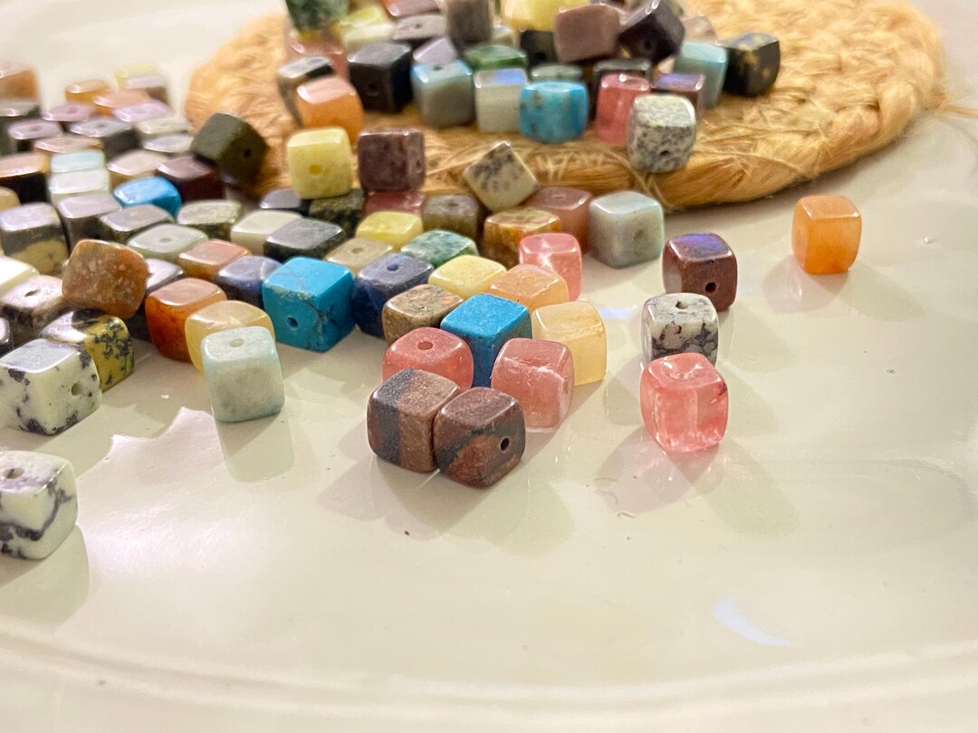 X15 Cube Mix of Natural Stone Beads, Square Stone Pieces, Tumbled ...