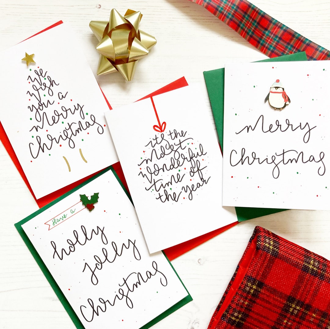 Set of 4 Christmas Cards, Hand Lettered Christmas Cards, Christmas ...