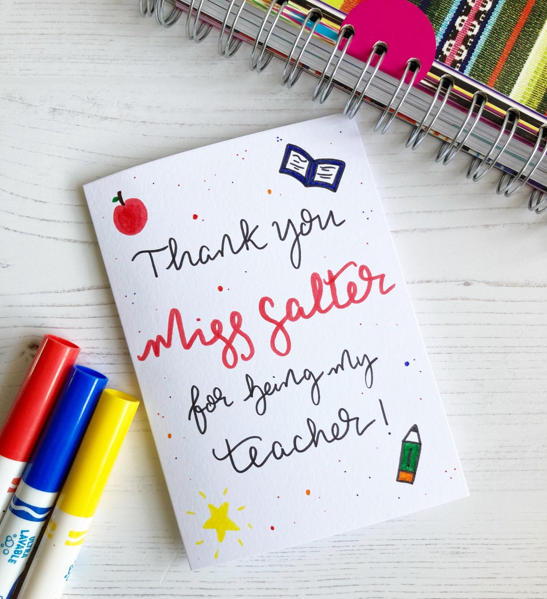 Personalized Thank You Teacher Card: Hand-drawn Calligraphy - Etsy