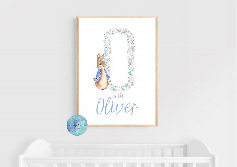 Peter Rabbit Floral Digital Print, Christening Gift, Personalised Name ...