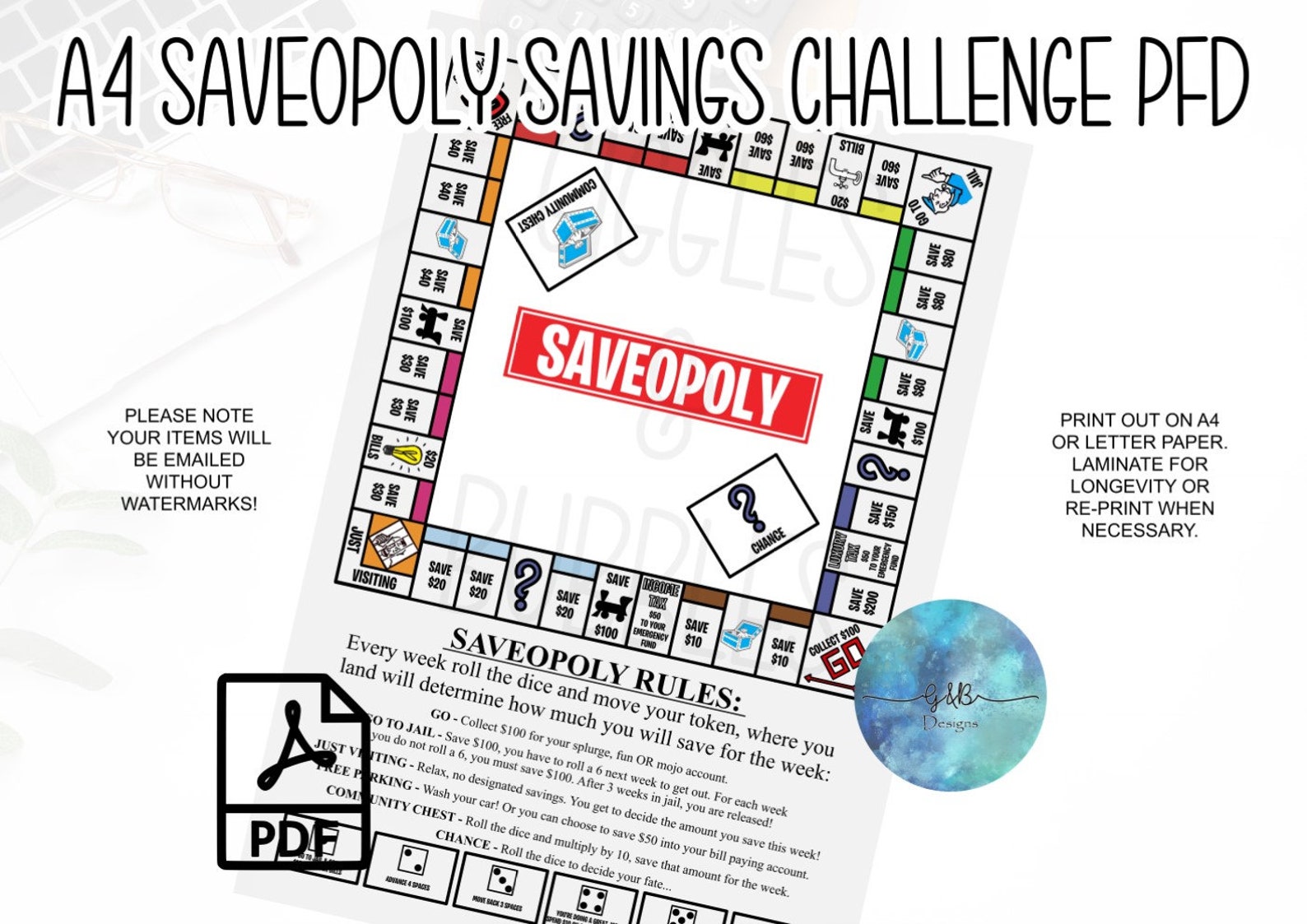 Saveopoly Savings Challenge, Budget Binder Insert, Cash Envelope System ...
