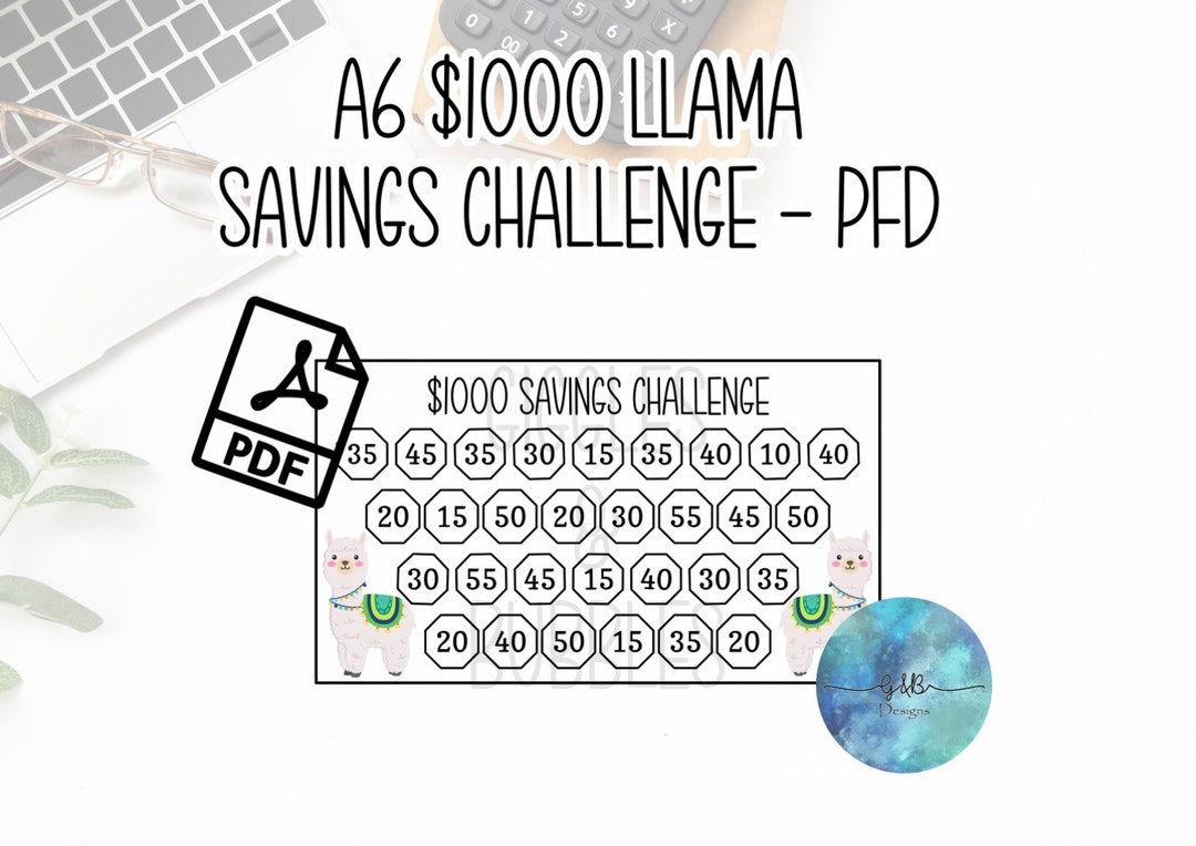 Llama 1000 Dollar Savings Challenge, Cash Envelope System, Budget ...
