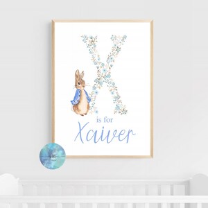 Peter Rabbit Floral Digital Print, Christening Gift, Personalised Name ...