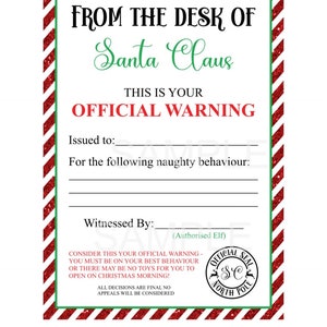Elf Warning Letter, Naughty List Letter, Santa Warning Letter, Elf ...