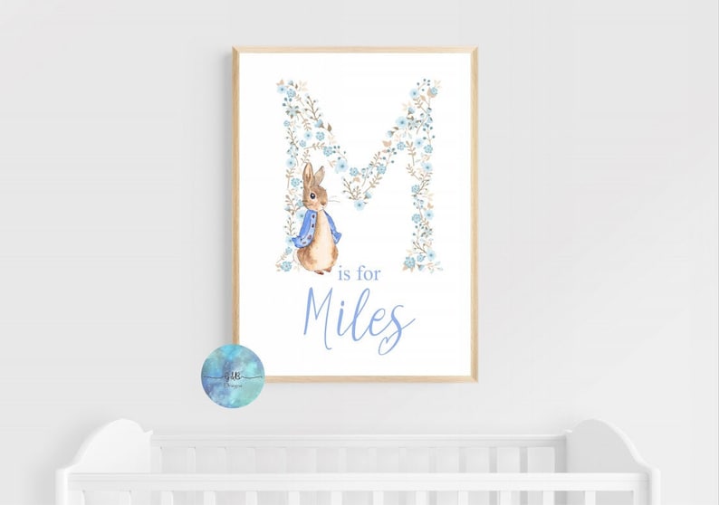 Peter Rabbit Floral Digital Print, Christening Gift, Personalised Name ...