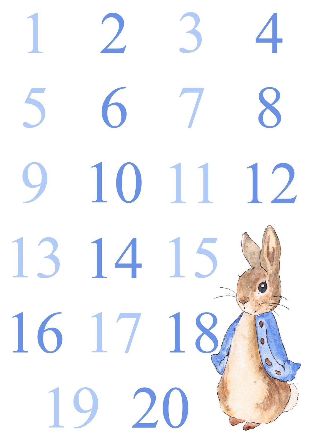 Peter Rabbit Number Chart, A3 Size Wall Print, Christening Gift, Wall ...
