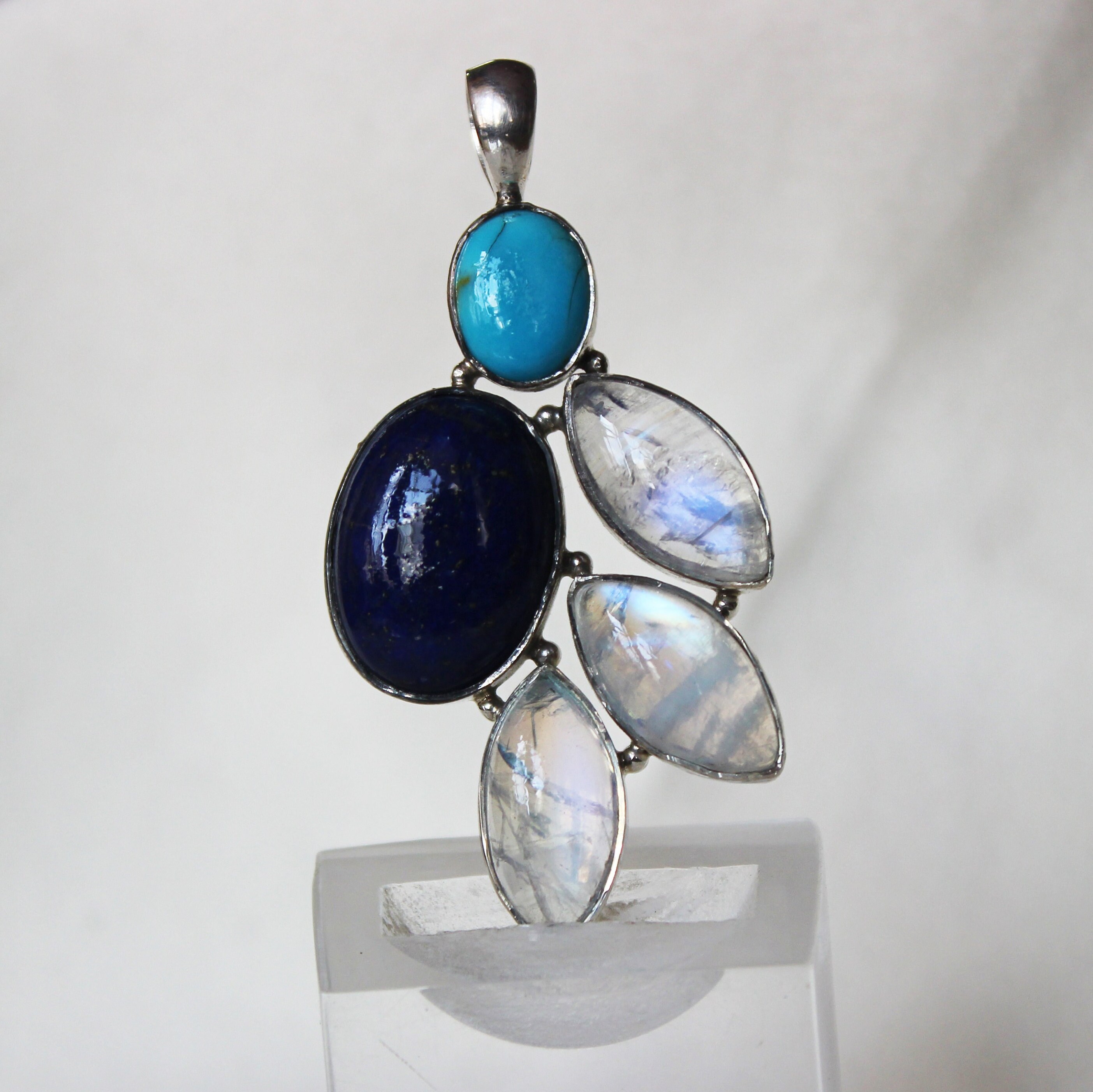 Natural Multi Stone Pendant Handmade Silver Pendant 925 | Etsy