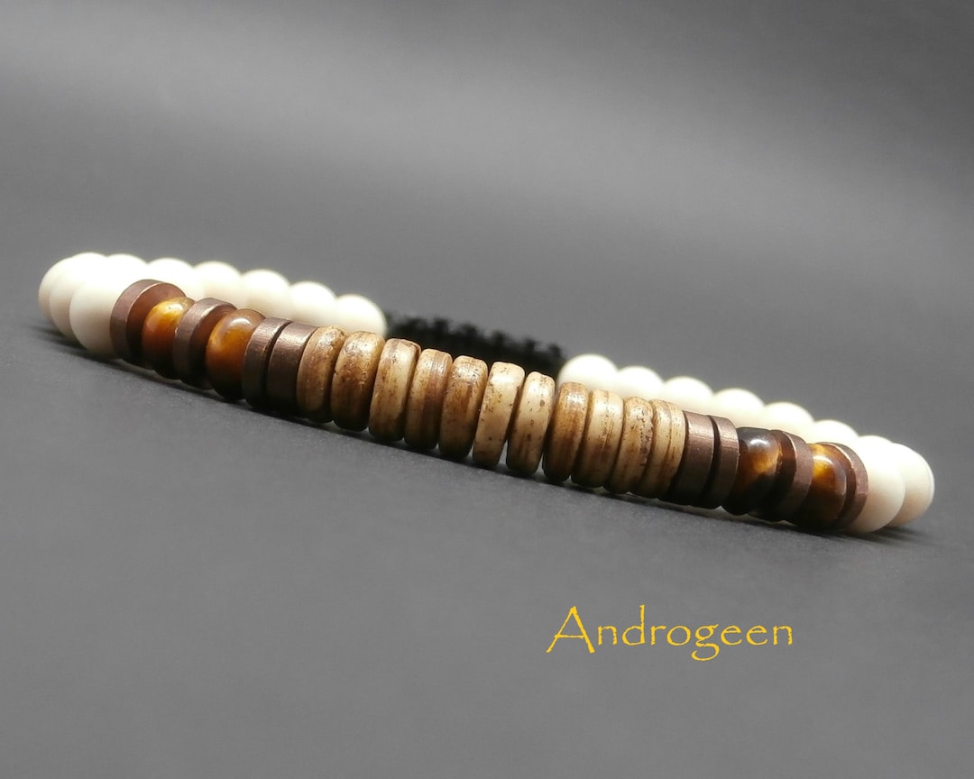 Men's Bracelet, Rustic Yak Bone Washers, Gemstones, Ivory Petrified ...