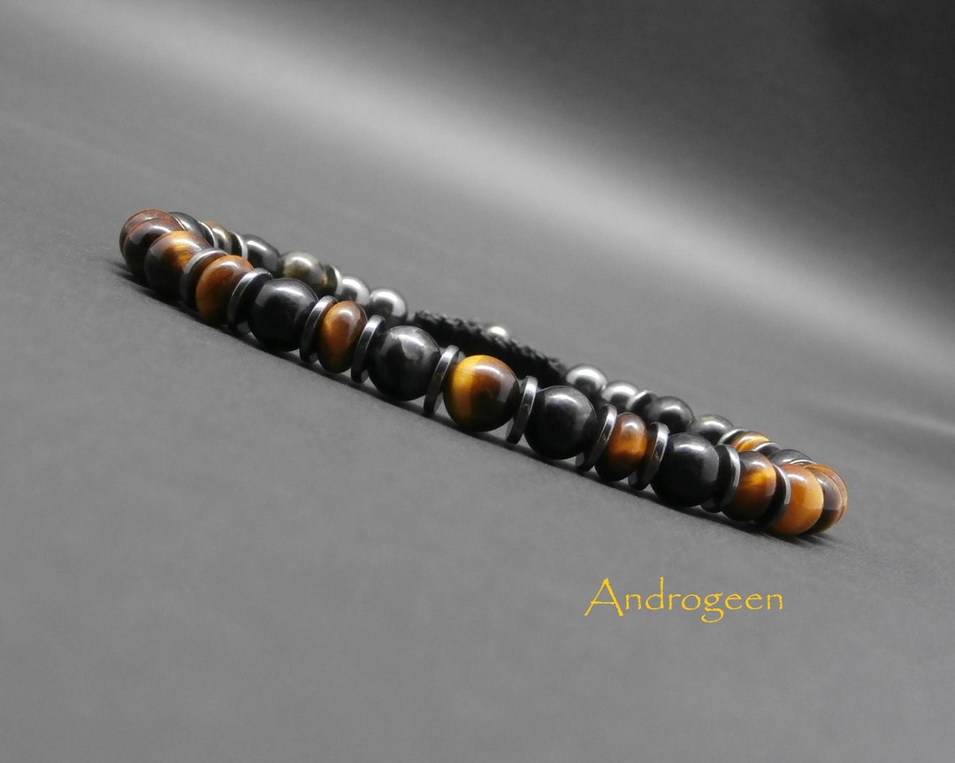 Men's Bracelet, Gemstones, Astrophyllite, Tiger's Eye, Beads and Heishi ...
