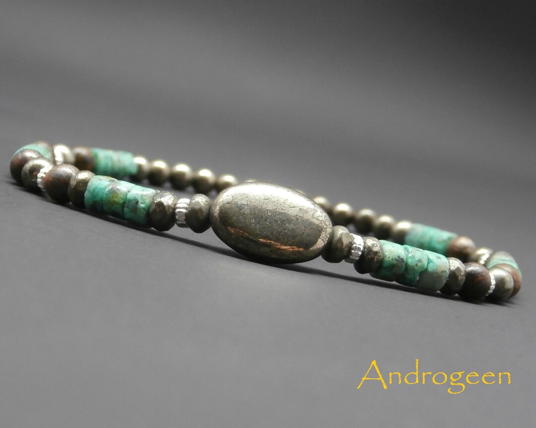 Thin Men's Bracelet, Stretch, Gems, African Turquoise Heishi, Matte ...