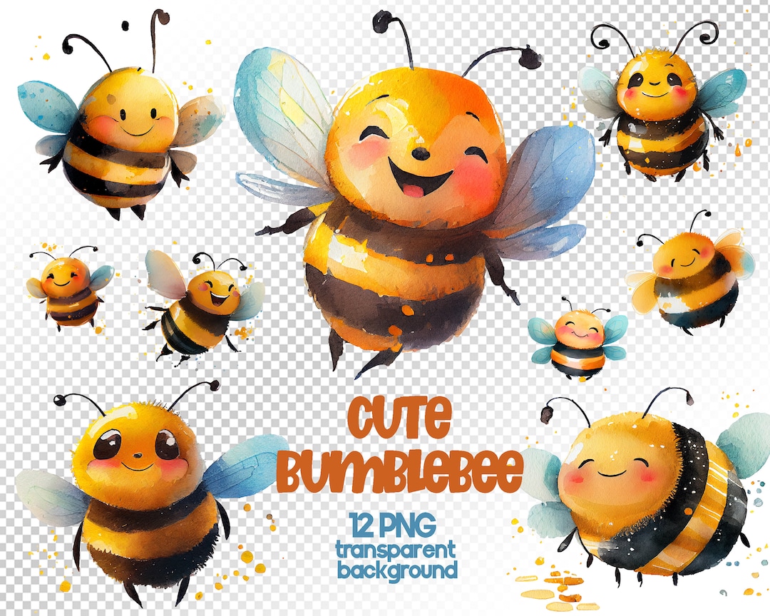 Bumblebee Clipart, Watercolor Bee PNG Set, Cute Bee for Kids ...
