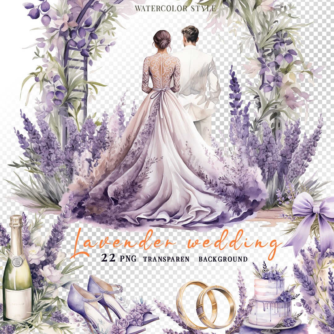 Watercolor Lavender Wedding PNG Bundle. Provence Floral Clipart. Purple ...