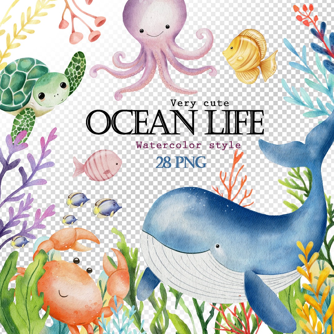 Cute Watercolor Undersea Clipart, Sea Animals Png, Underwater Animals ...