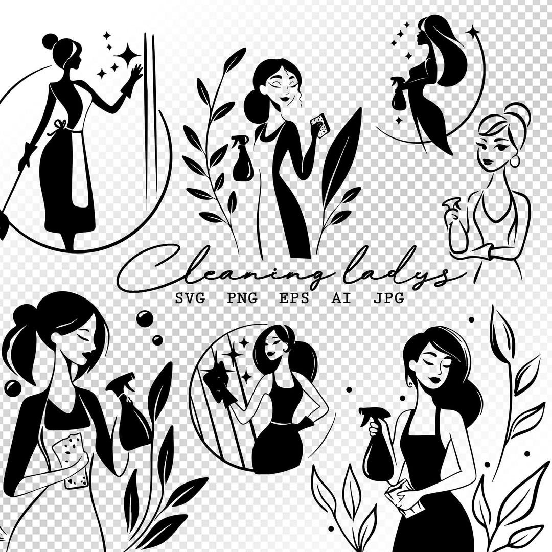 Cleaning Lady Logo Clipart: Housekeeping SVG Bundle, Maid Branding - Etsy