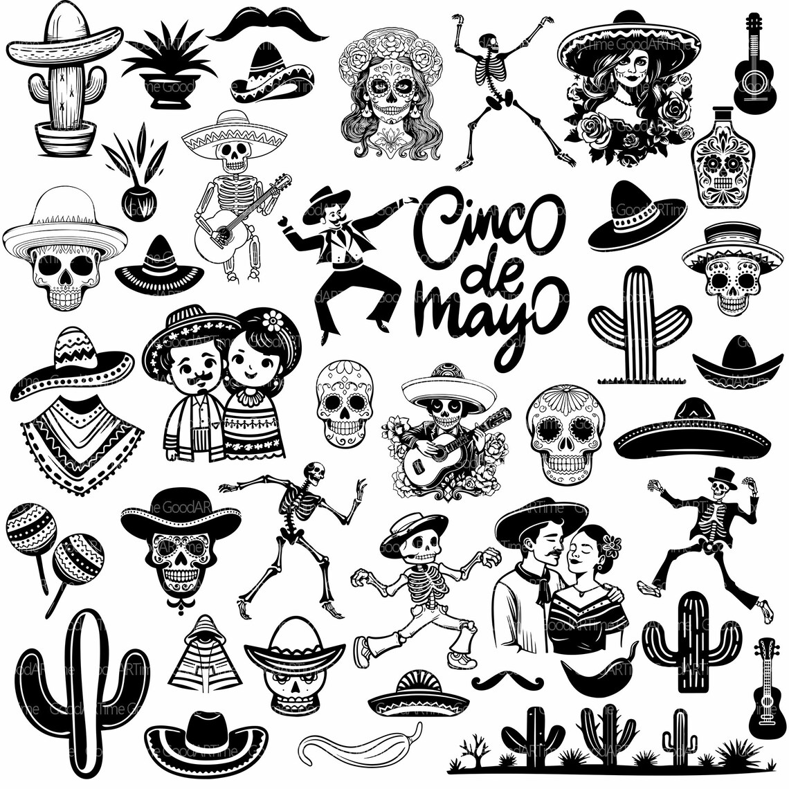 Cinco De Mayo SVG Bundle – 43 Mexico Fiesta Clipart | Sombrero, Cactus ...