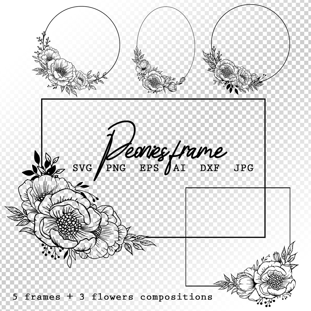 Peony Frame Svg Bundle, Peony Frame PNG, Geometric Frame for ...