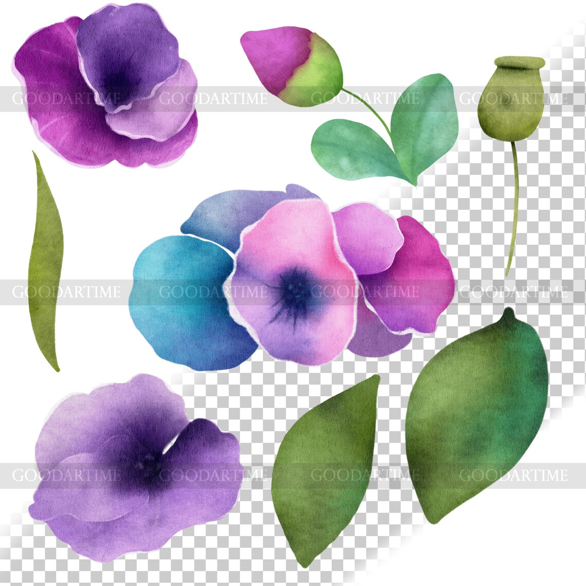 Colorful Floral Clipart Set: Flowers Leaves. Digital Summer - Etsy