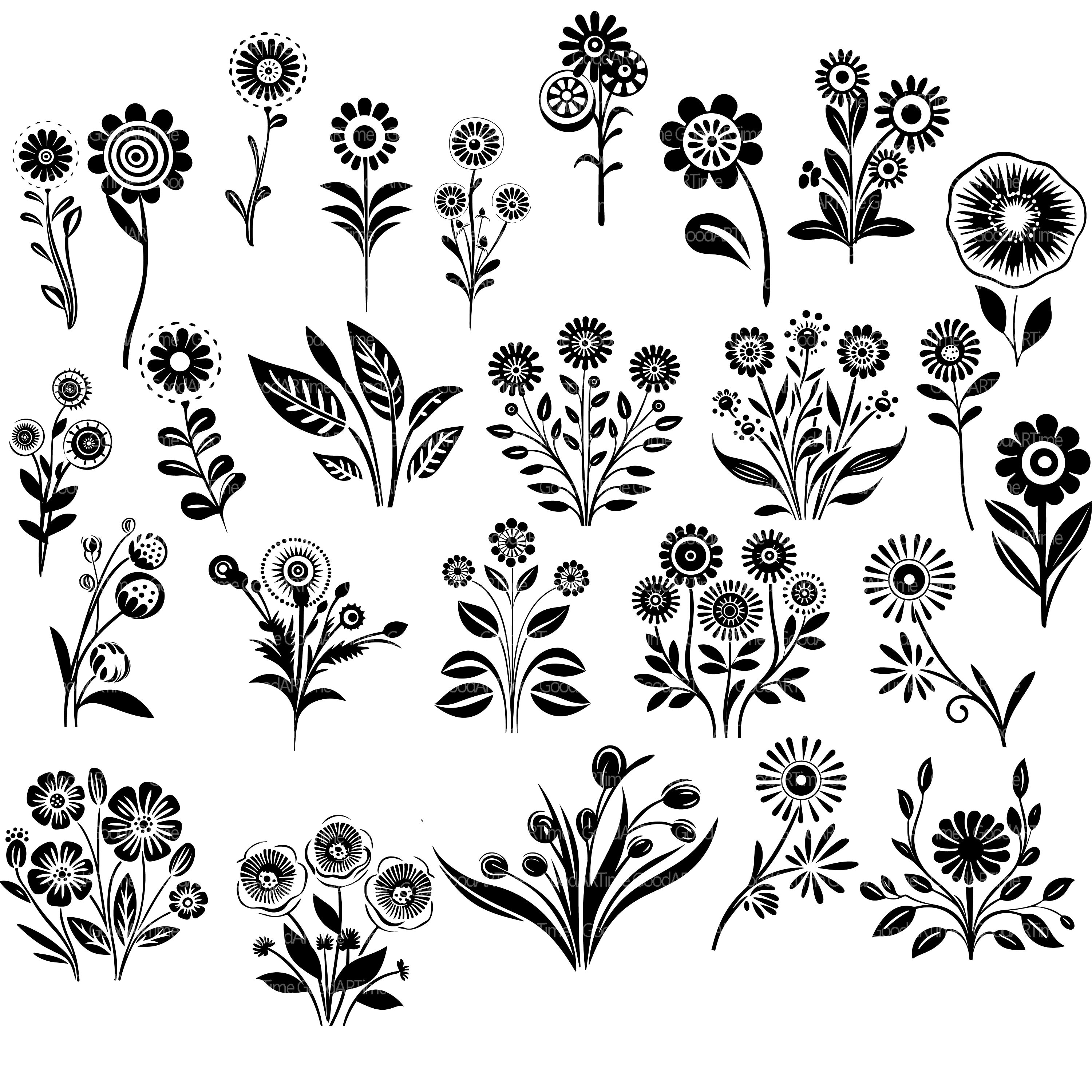 Modern Flower Svg, Flower Bouquet Bundle, Minimalist Botanical Vector ...