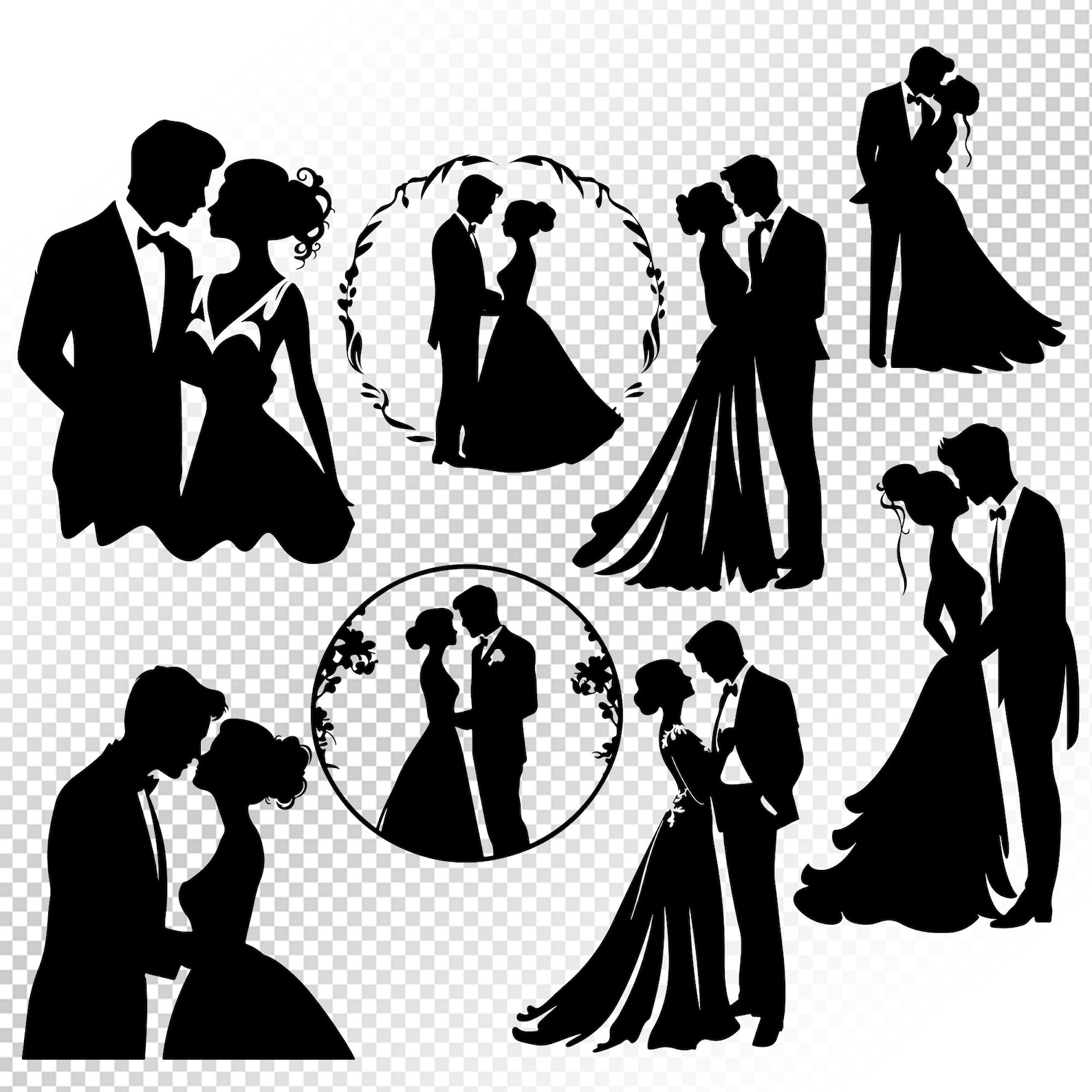 Wedding Couple Silhouette Bundle SVG, Bride and Groom Svg, Married ...