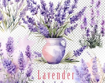 Watercolor Lavender Clipart Bundle,wedding,lavender Clipart,purple ...