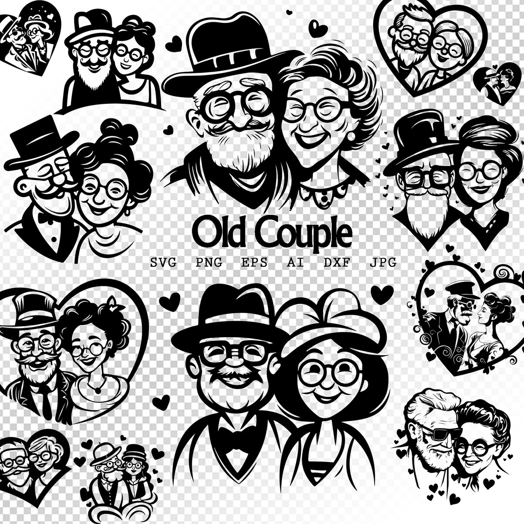 Elderly Couple Silhouette Svg, Old Couple Cut Files, Old Love Bundle ...