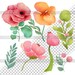 Colorful Floral Clipart Set: Flowers, Leaves. Digital Summer Flowers ...